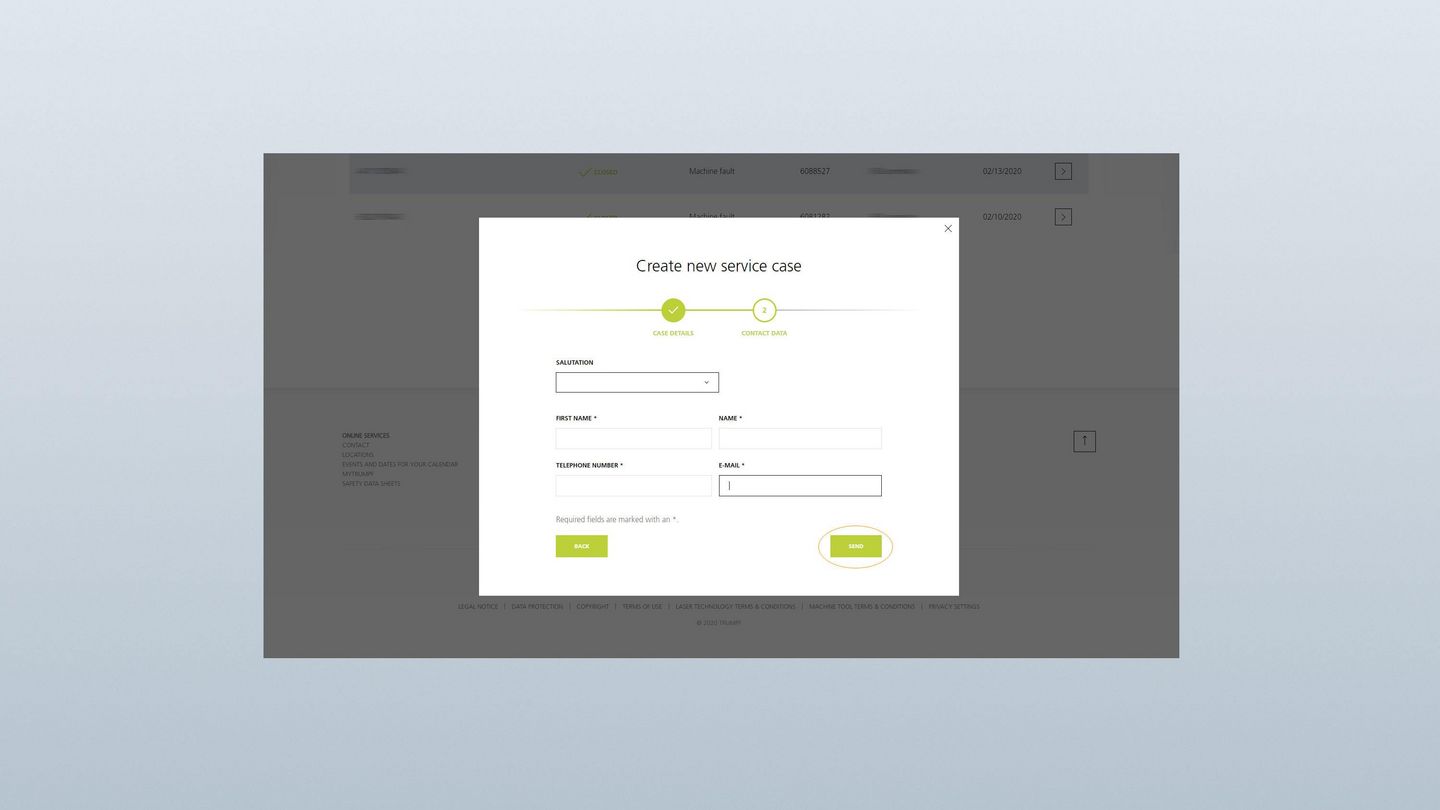 MyTRUMPF User Guide Le mie pratiche di assistenza | TRUMPF
